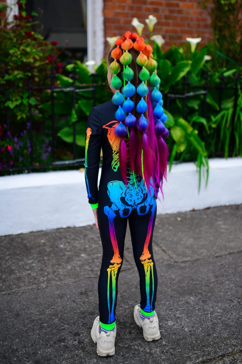 Vibrant Glow-in-the-dark Skeleton Jumpsuit for Girls, Halloween Dress ...