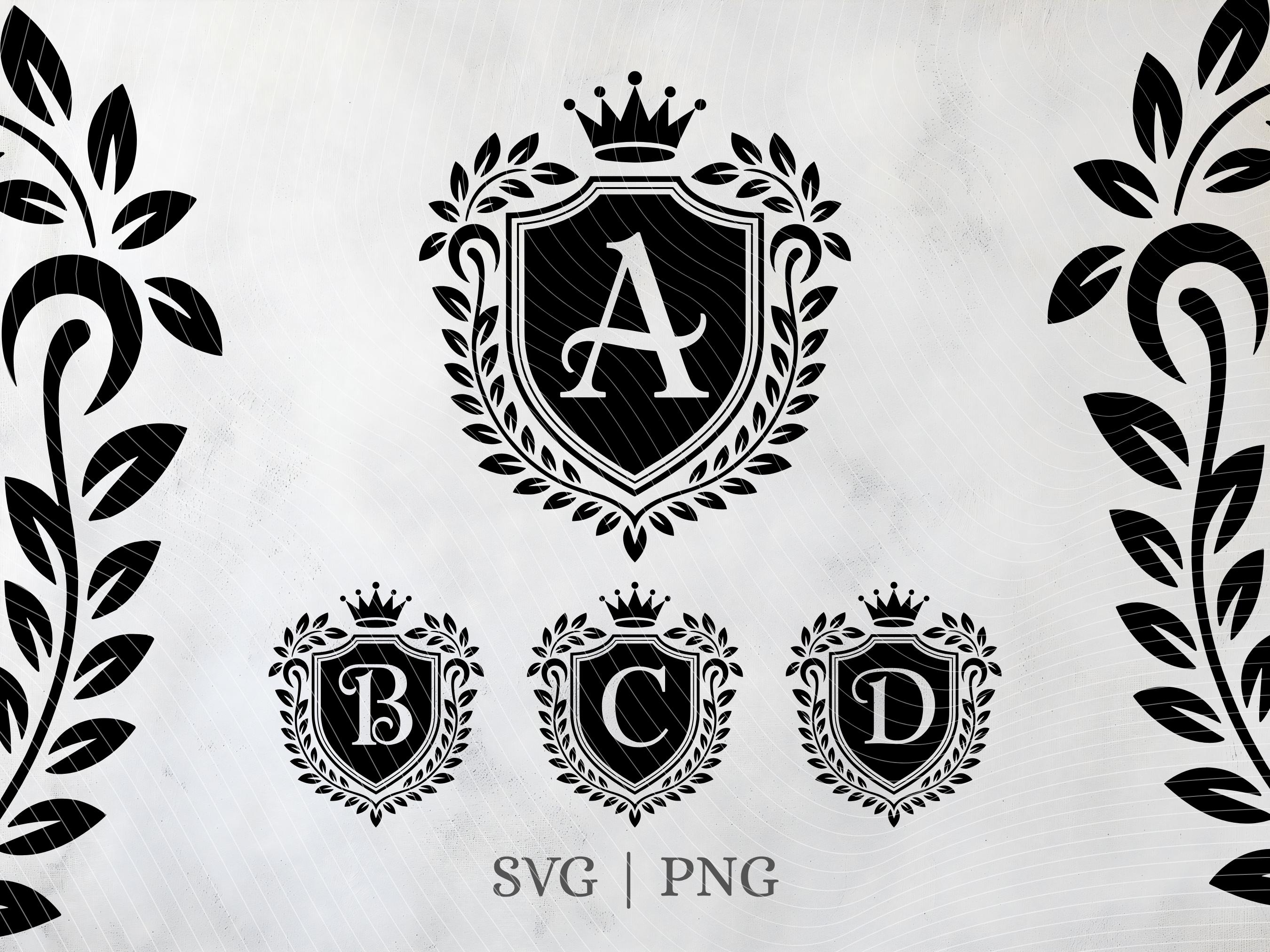 Monogram Letters SVG Files A-Z Crest Emblem With Laurel Wreath Regal ...