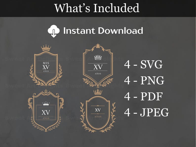 Quinceañera Crest SVG Bundle: Royal Crown, Sweet 15 Invitation (digital ...