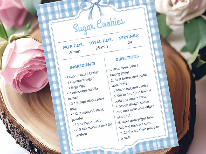 Editable Recipe Template Printable Baby Blue Gingham Recipe Page ...