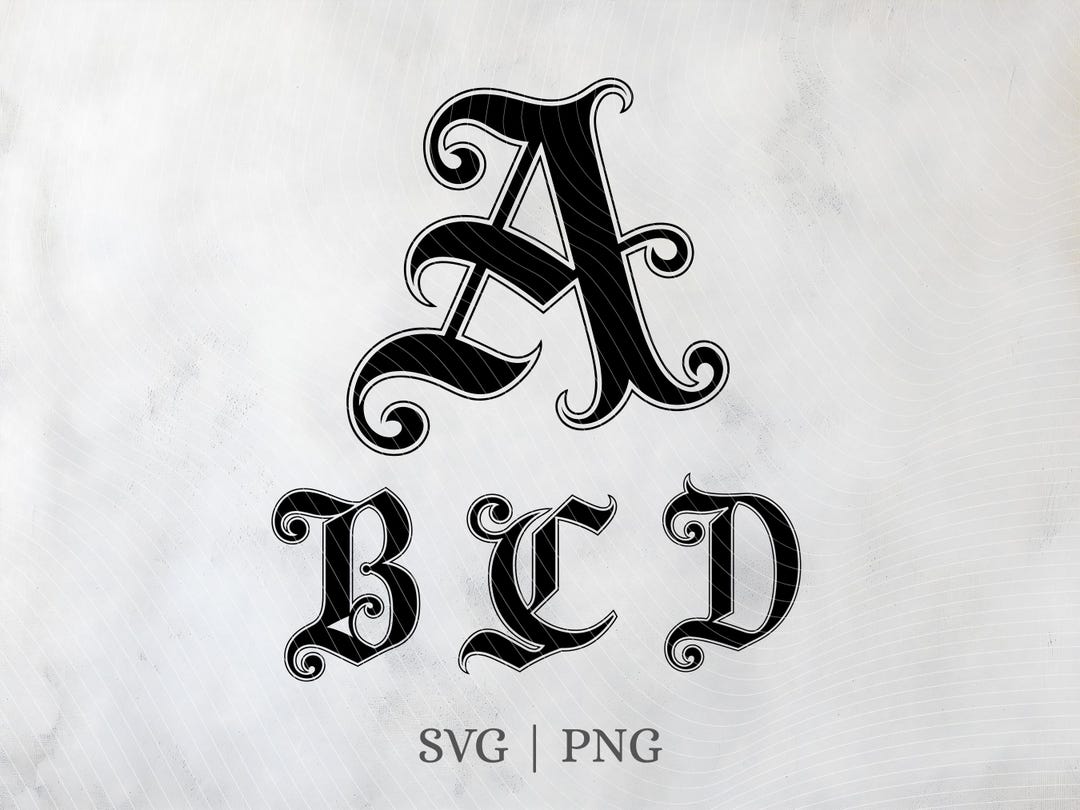 Vintage Gothic Alphabet and Numbers SVG Set Ornate Old English Letter ...