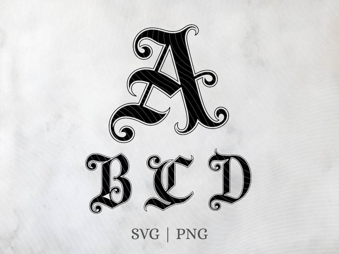 Vintage Gothic Alphabet and Numbers SVG Set Ornate Old English Letter ...