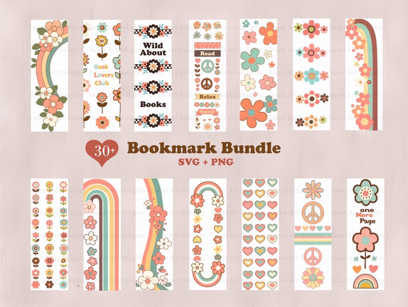 Retro Bookmark SVG Bundle, Printable Vintage Bookmark Designs, Digital ...
