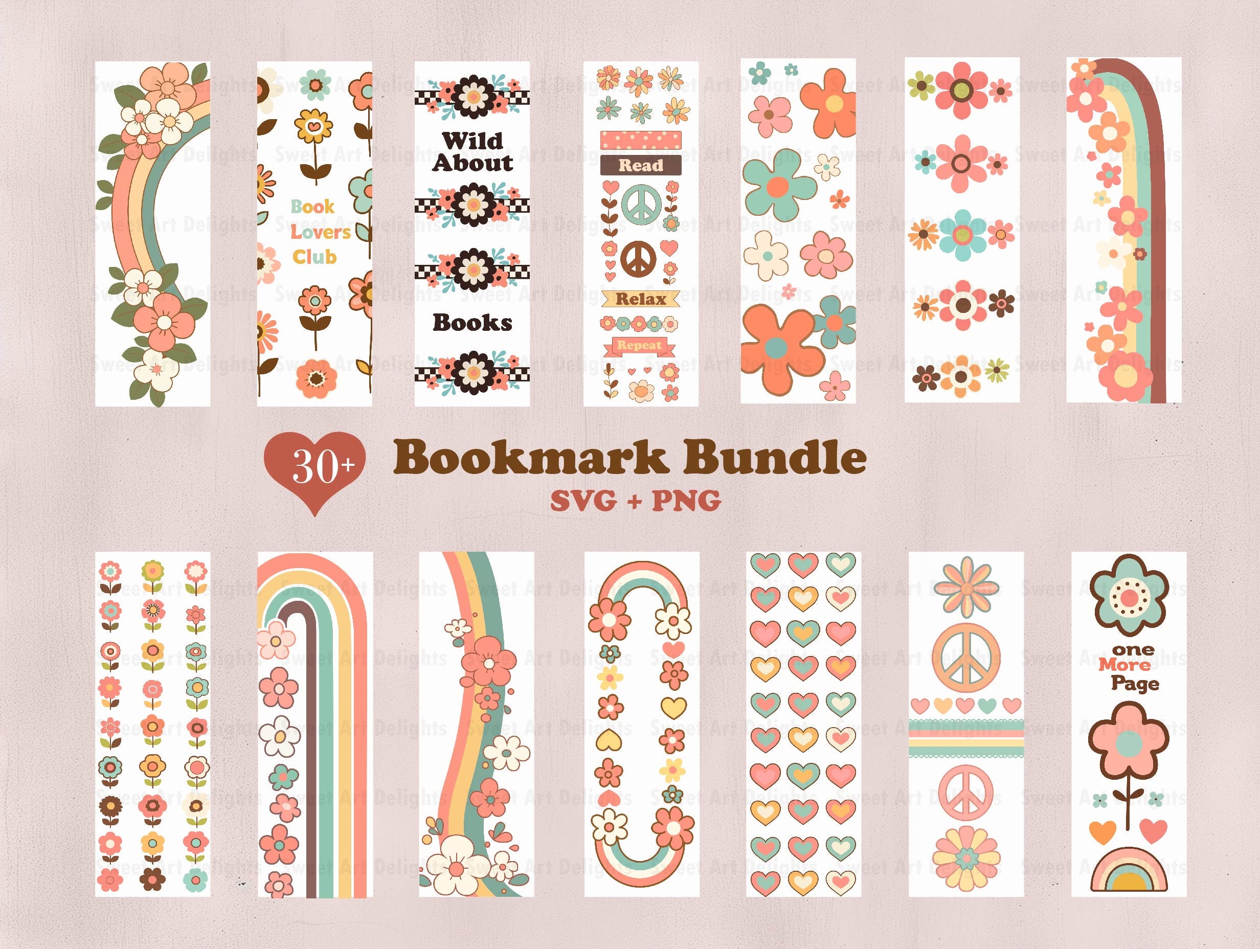 Retro Bookmark SVG Bundle, Printable Vintage Bookmark Designs, Digital ...