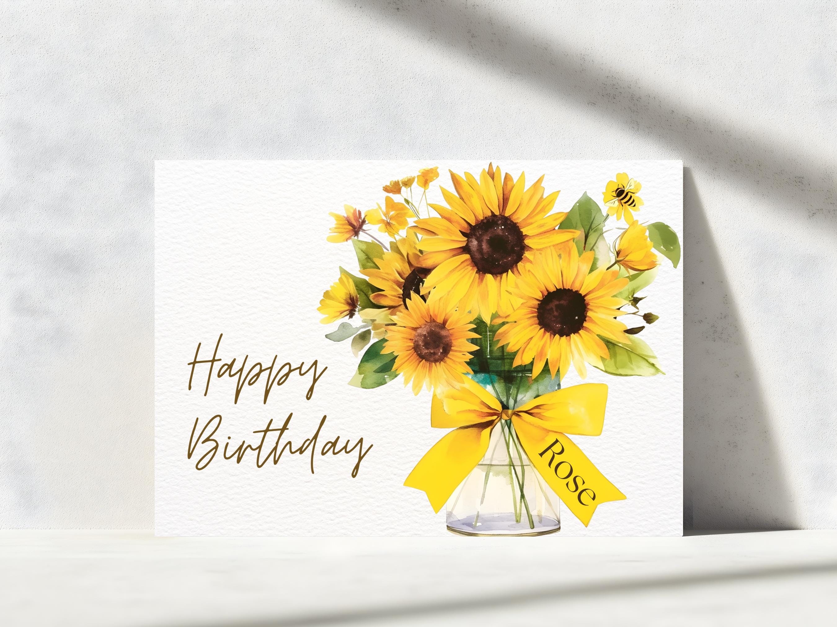 Editable Sunflower Birthday Card, Happy Birthday Sunflower Card, Yellow ...