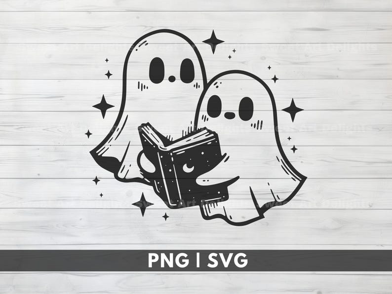 Cute Ghosts Reading Books SVG, Halloween Ghosts Clipart, Digital ...