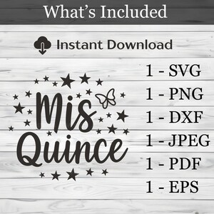 Mis Quince SVG PNG, Quinceanera Birthday Digital File, Butterfly Stars ...