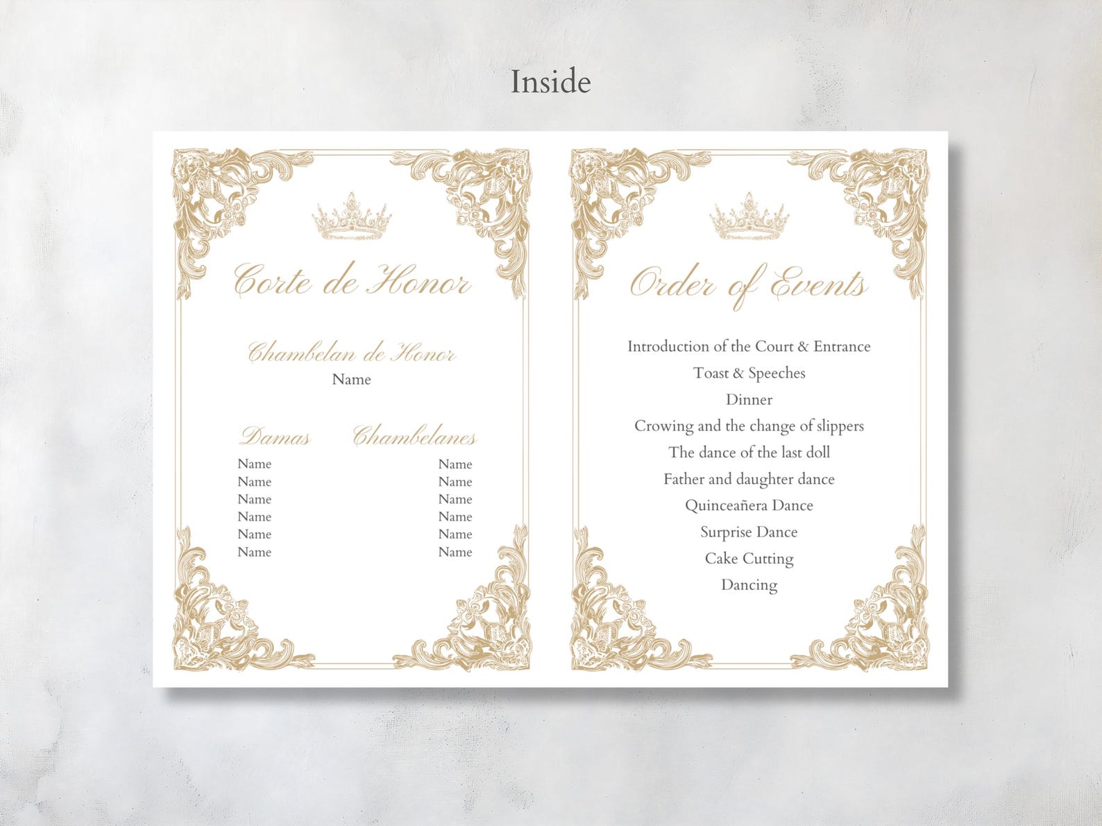 Editable Quinceañera Program Template Printable Elegant Gold Bi-fold ...