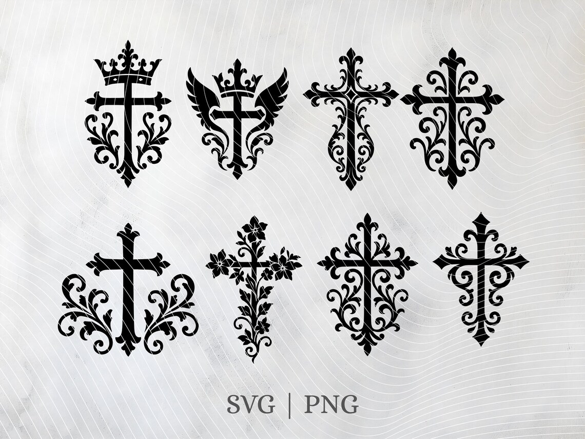 Elegant Ornate Cross SVG Bundle Decorative Christian Cross Designs for ...