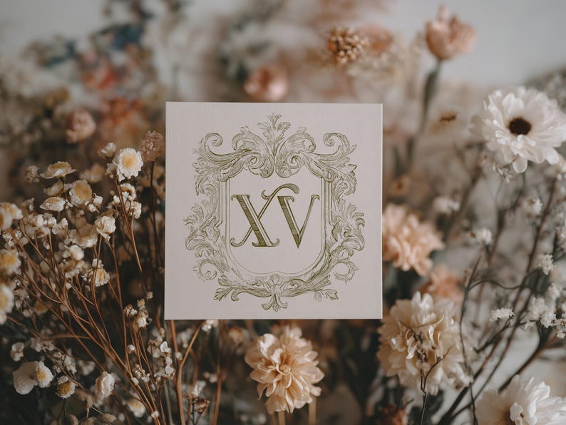 Quinceañera Monogram Crest SVG Bundle: Vintage XV Emblem (digital ...