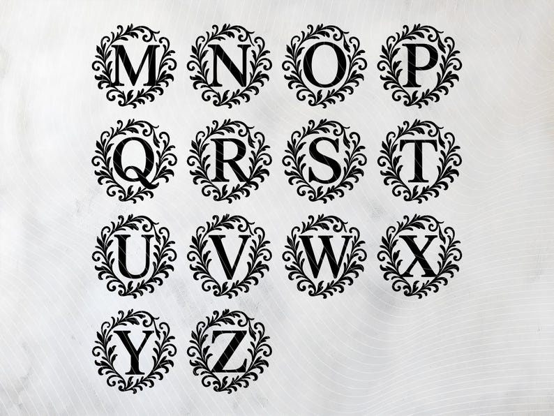Elegant Monogram Initial SVG Set Laurel Wreath Letters for Wedding ...