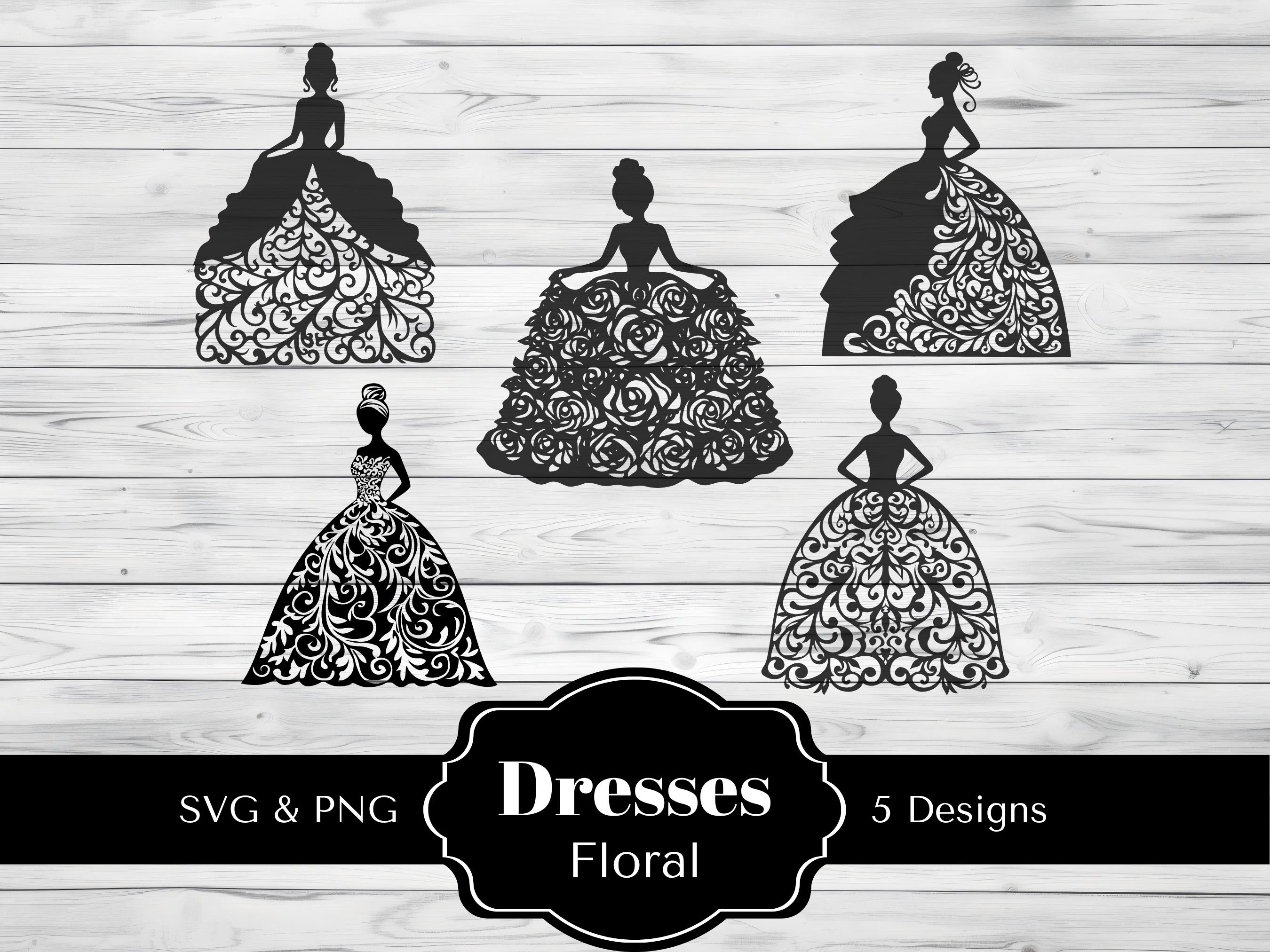Princess Dress SVG Bundle, Quinceanera SVG, Floral Dress Svg, Princess ...