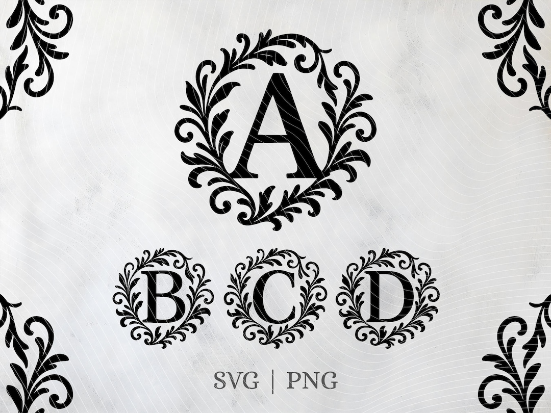 Elegant Monogram Initial SVG Set Laurel Wreath Letters for Wedding ...