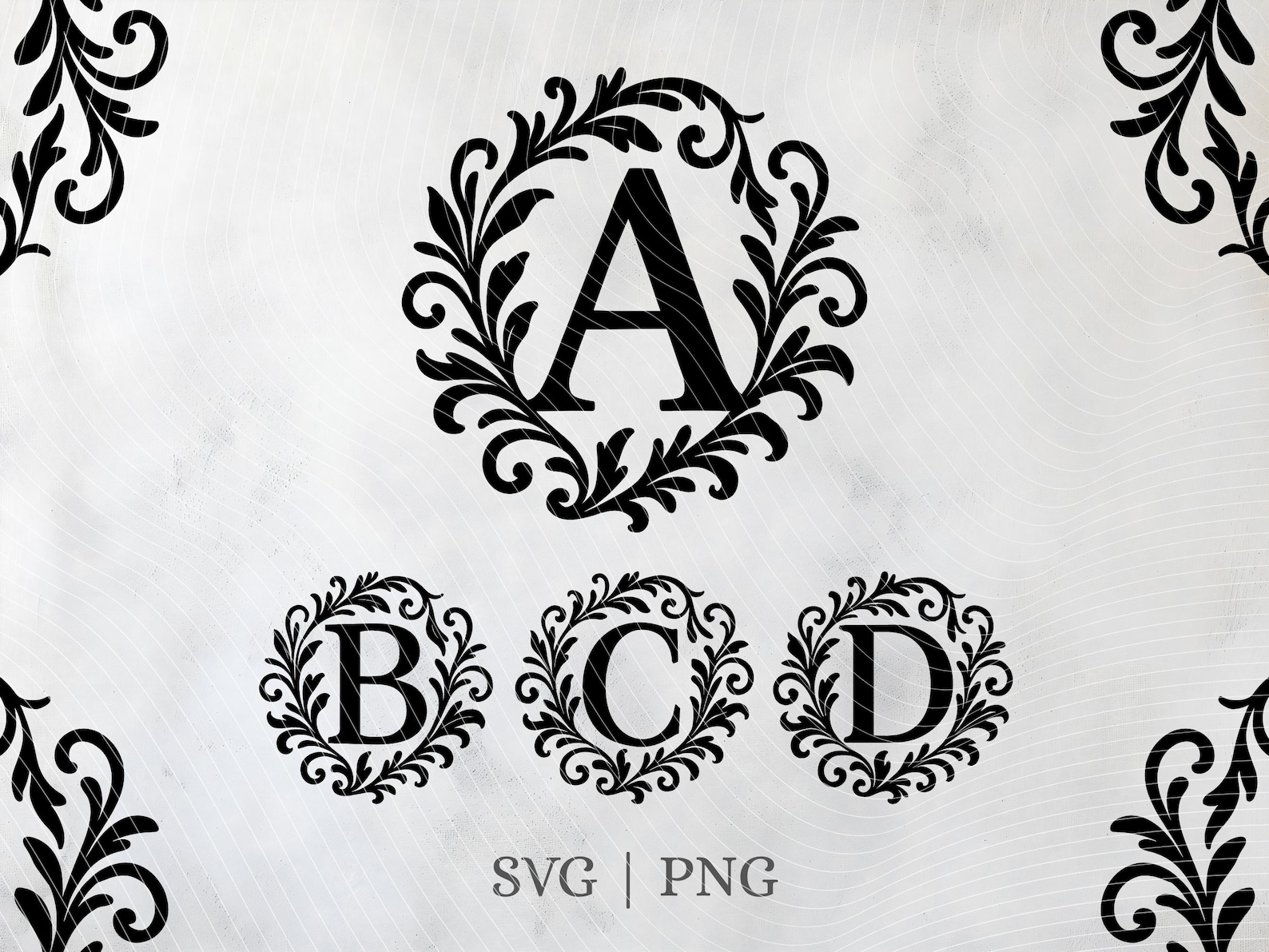 Elegant Monogram Initial SVG Set Laurel Wreath Letters for Wedding ...