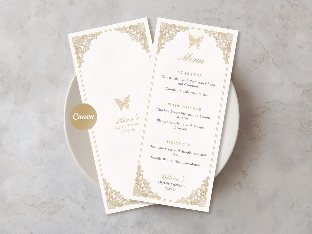 Editable Gold Quinceañera Menu Card Template Printable Reception Dinner ...