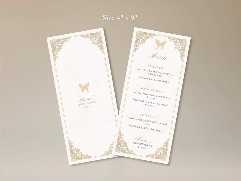 Editable Gold Quinceañera Menu Card Template Printable Reception Dinner ...