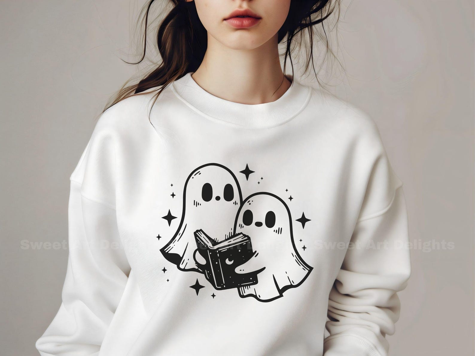 Cute Ghosts Reading Books SVG, Halloween Ghosts Clipart, Digital ...