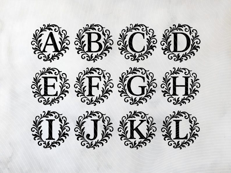 Elegant Monogram Initial SVG Set Laurel Wreath Letters for Wedding ...