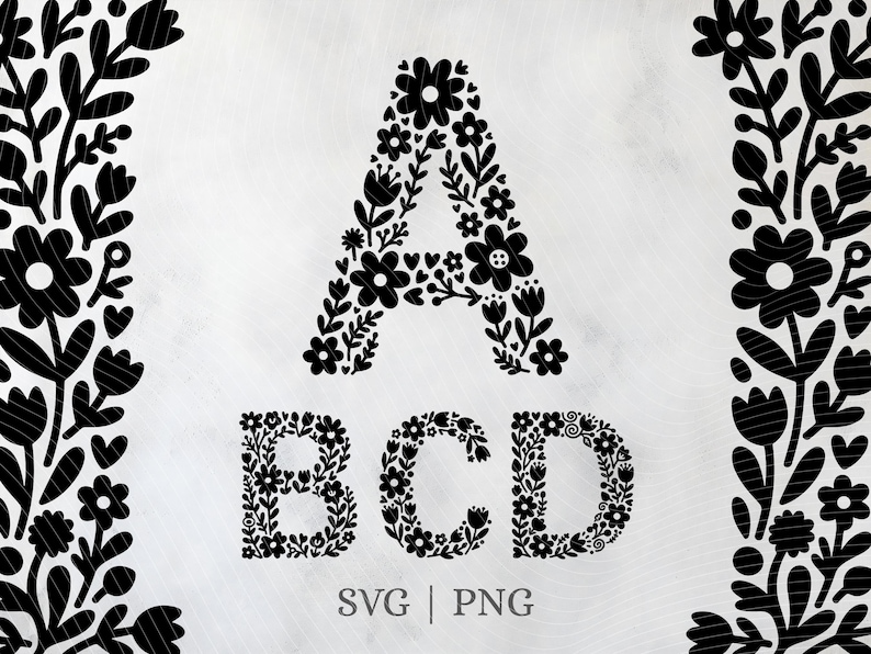 Floral Font Letters and Numbers SVG PNG Boho Floral Monogram Font ...