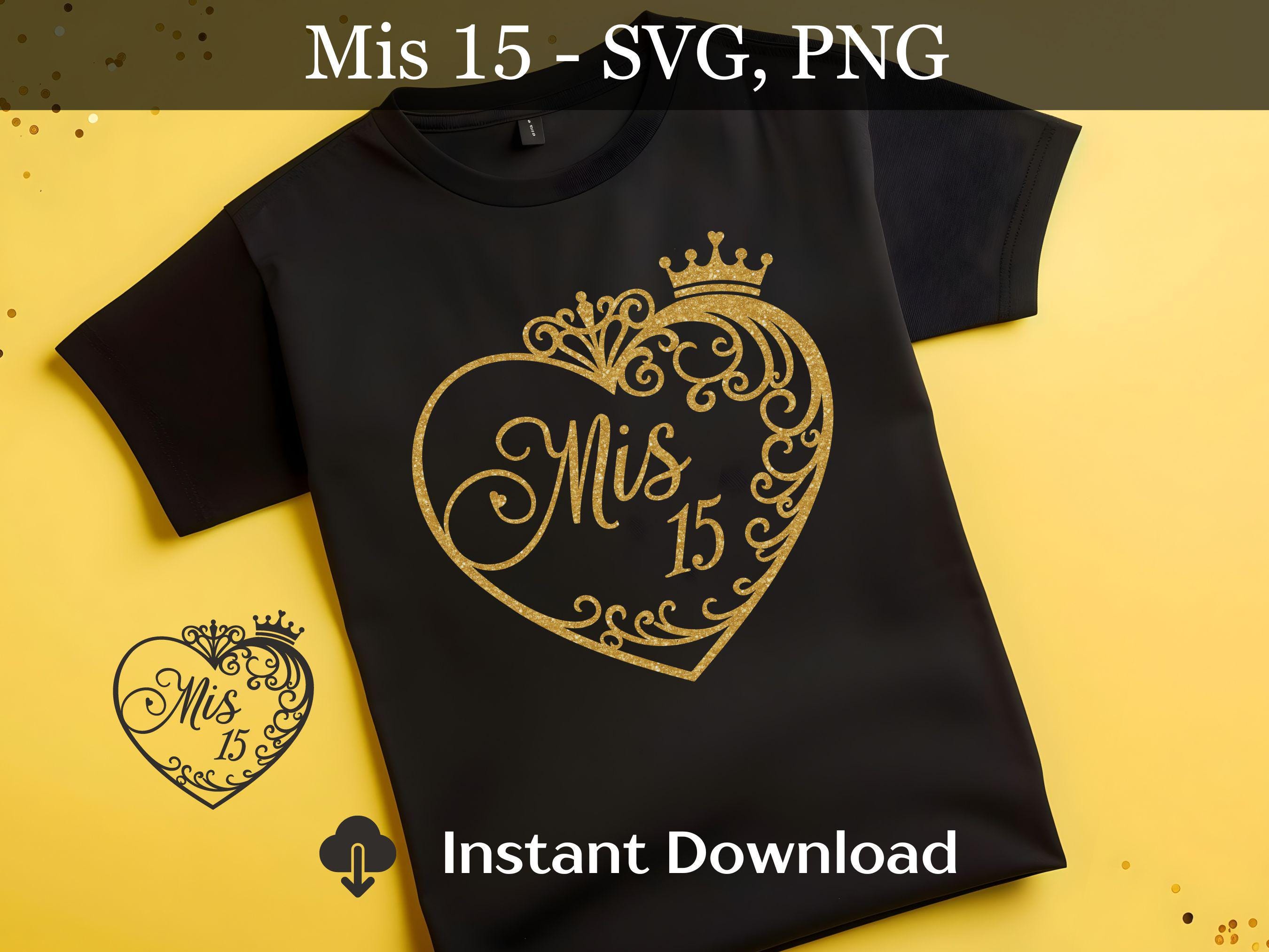 Mis 15 SVG PNG, Gold Quinceanera Png, Mis Quince Svg, Princess Heart ...