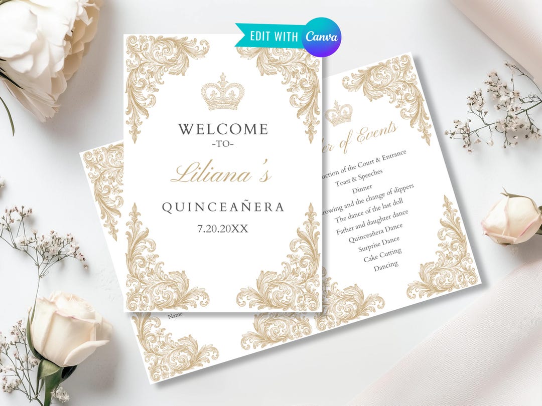 Editable Quinceañera Program Template Printable Fancy Gold Bi-fold ...