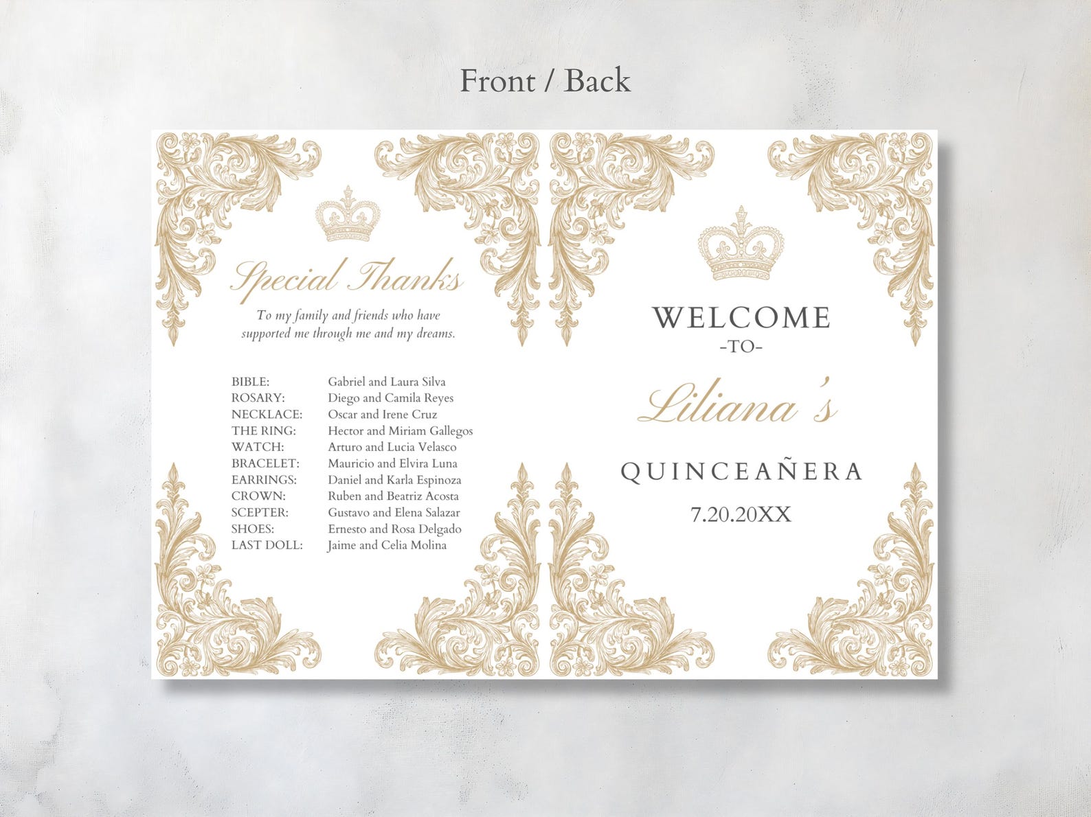 Editable Quinceañera Program Template Printable Fancy Gold Bi-fold ...