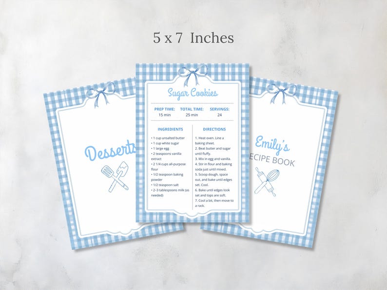 Editable Recipe Template Printable Baby Blue Gingham Recipe Page ...