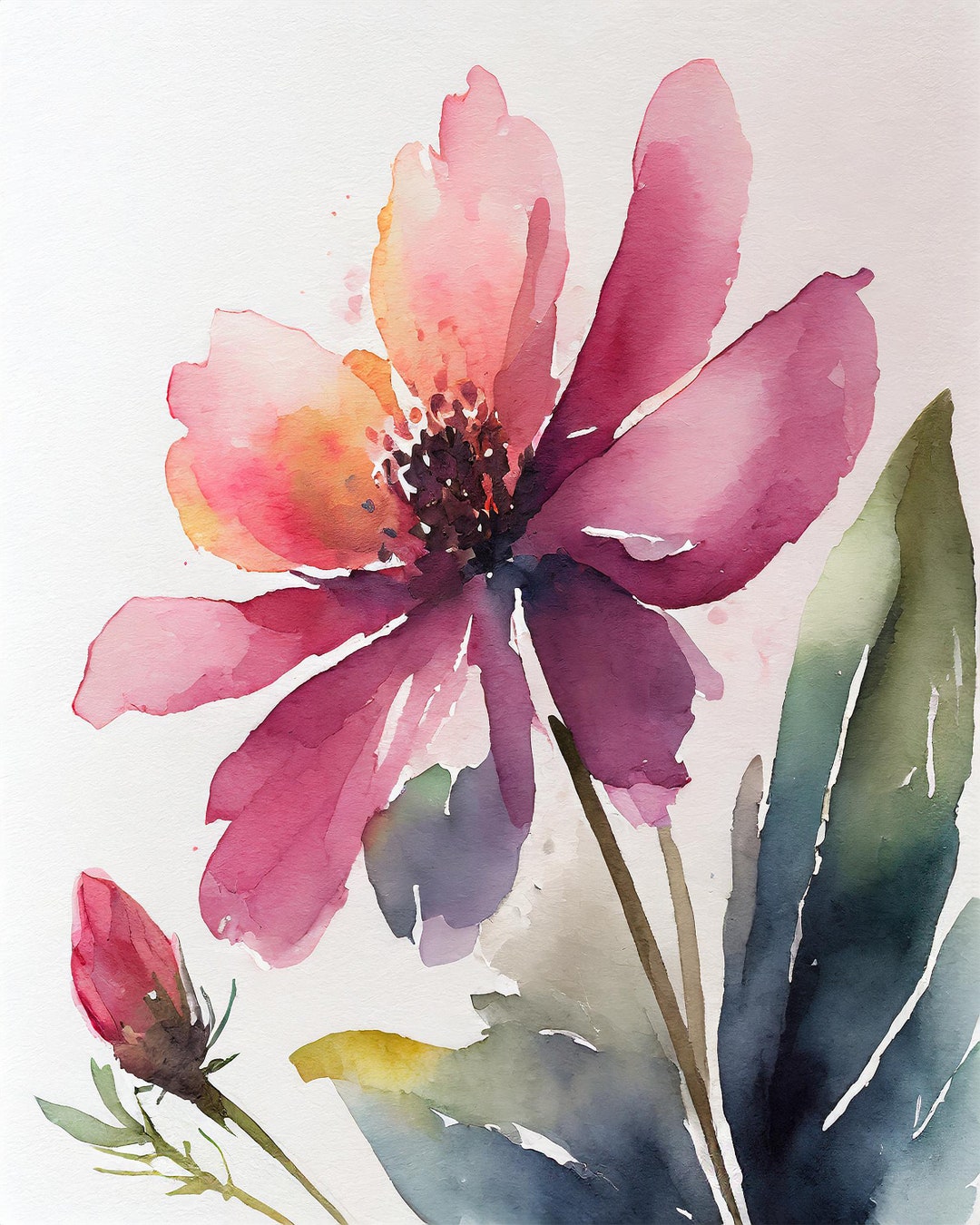 4 Gorgeous Watercolor Flowers, Wall Art, Instant Digital Download ...