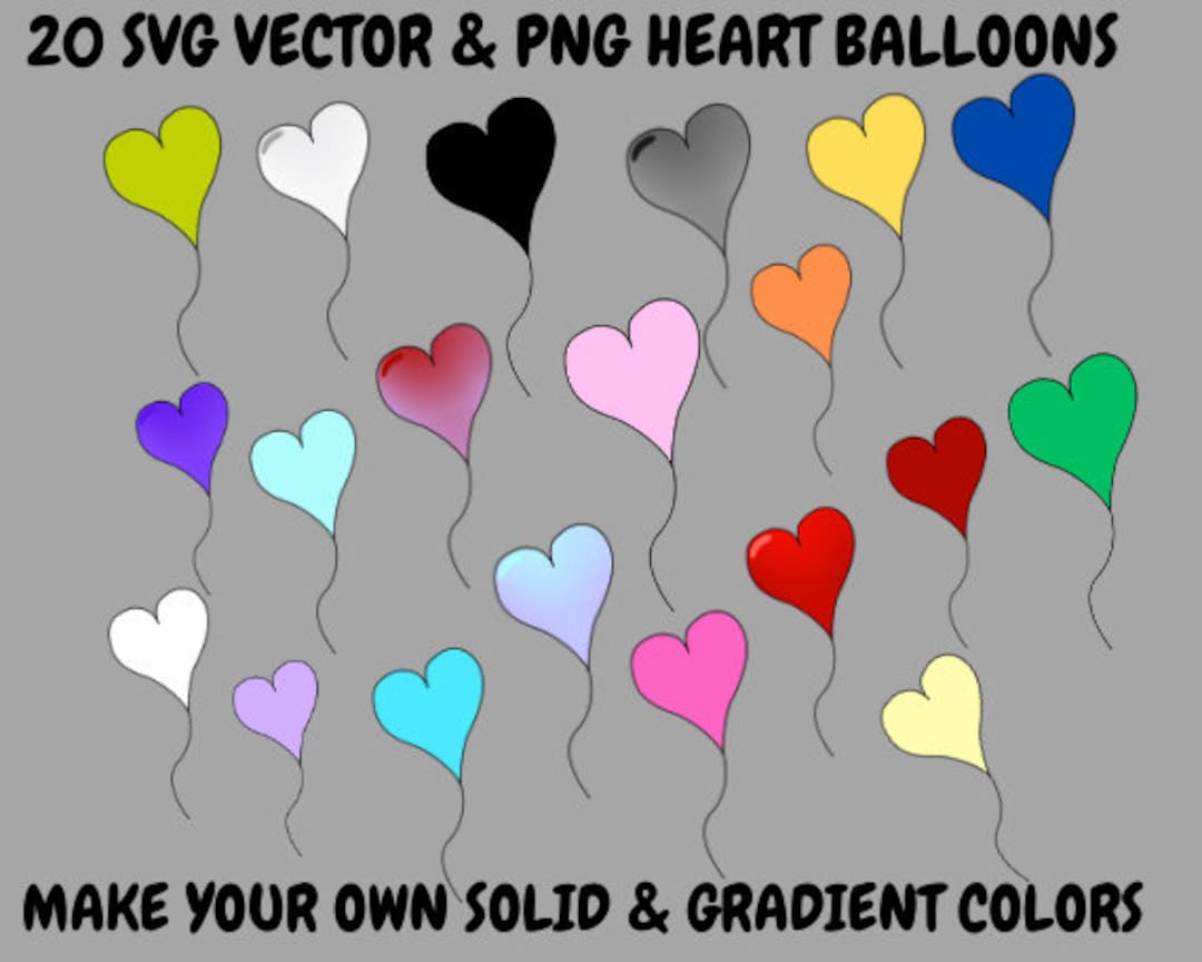 SVG/PNG Vector Heart Balloons, Colorful Fun, Instant Digital Download ...
