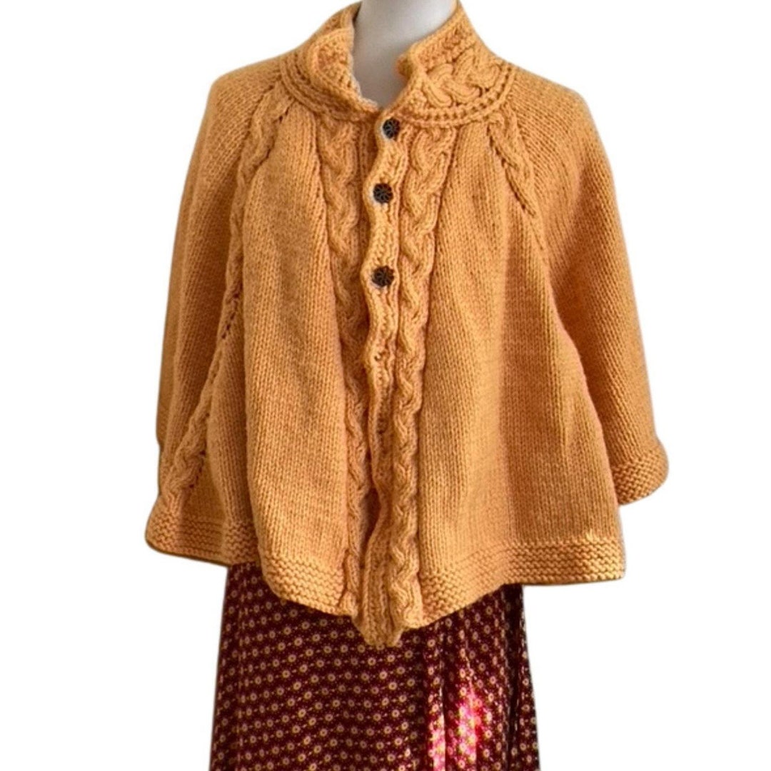 Vintage 70s Knit Orange/gold Poncho, Cable Knit, Capelet, 70s Chic ...