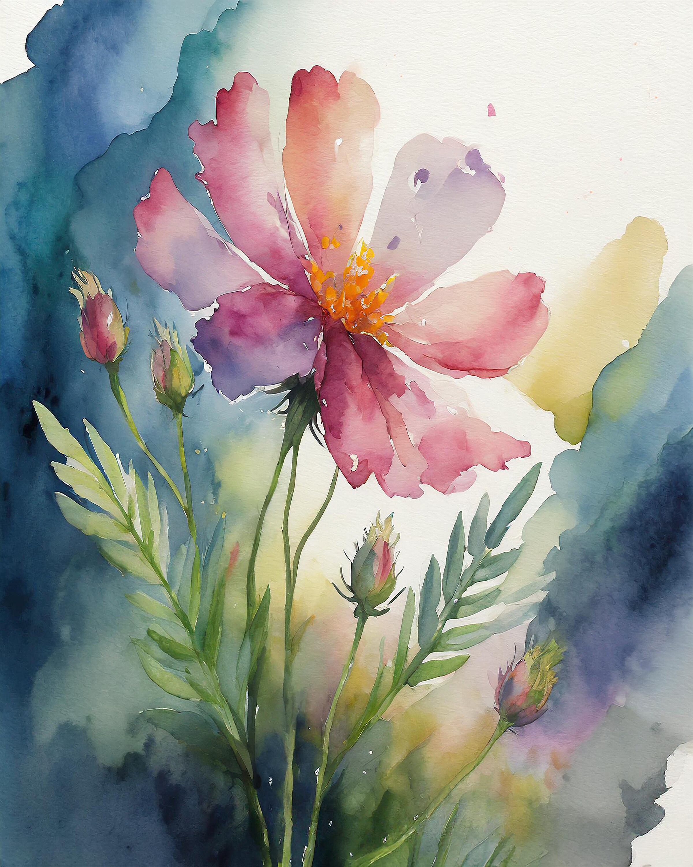 4 Gorgeous Watercolor Flowers, Wall Art, Instant Digital Download ...