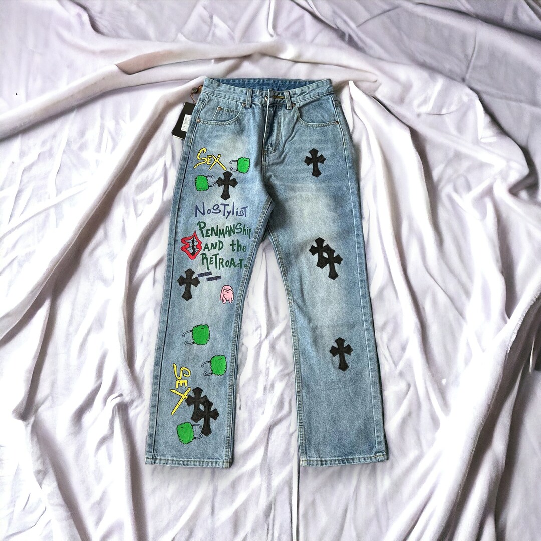 Chrome Hearts Jeans, Unisex Patchwork Denim, Hype Wear, Trendy Fashion ...