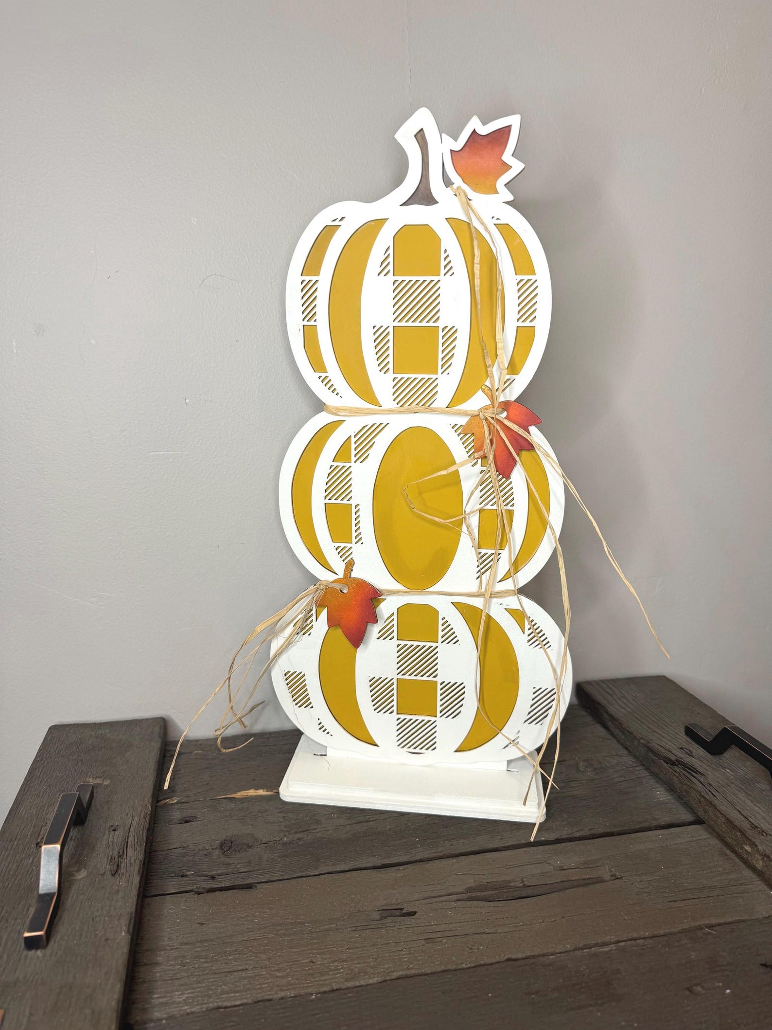 Mustard and White Stacked Pumpkin, Layered Stacked Pumpkin, Fall Decor ...