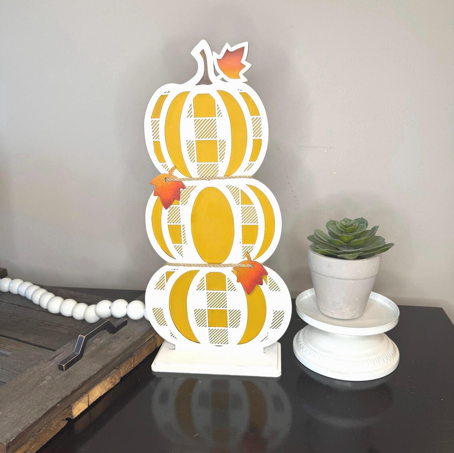 Mustard and White Stacked Pumpkin, Layered Stacked Pumpkin, Fall Decor ...