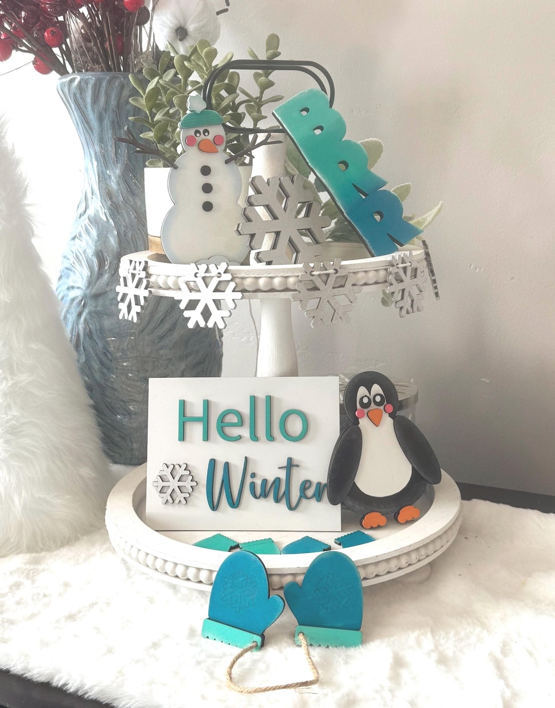 DIY Hello Winter Tier Tray Decor Set, Unfinished Wood Winter Tier Tray ...