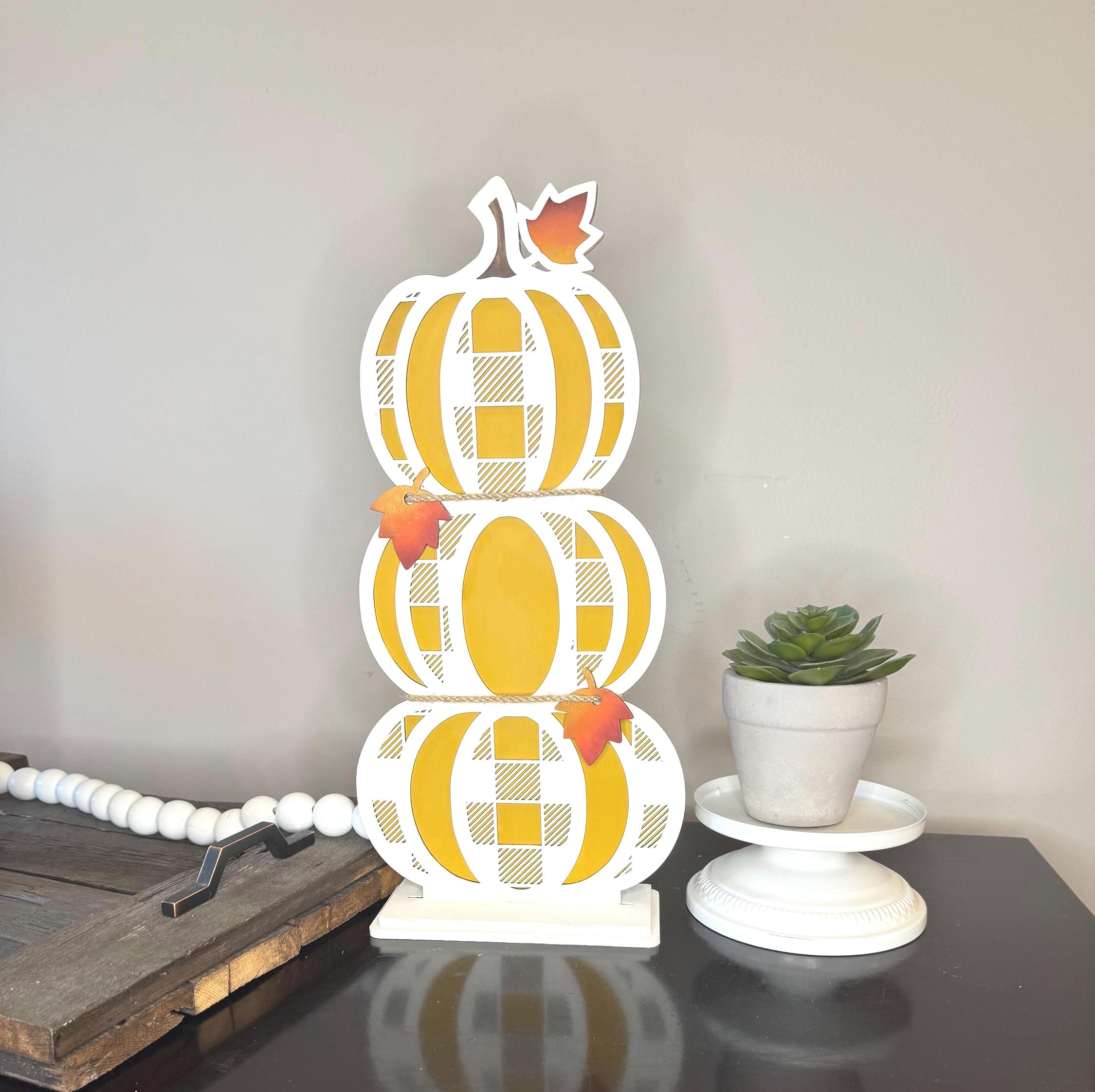 Mustard and White Stacked Pumpkin, Layered Stacked Pumpkin, Fall Decor ...