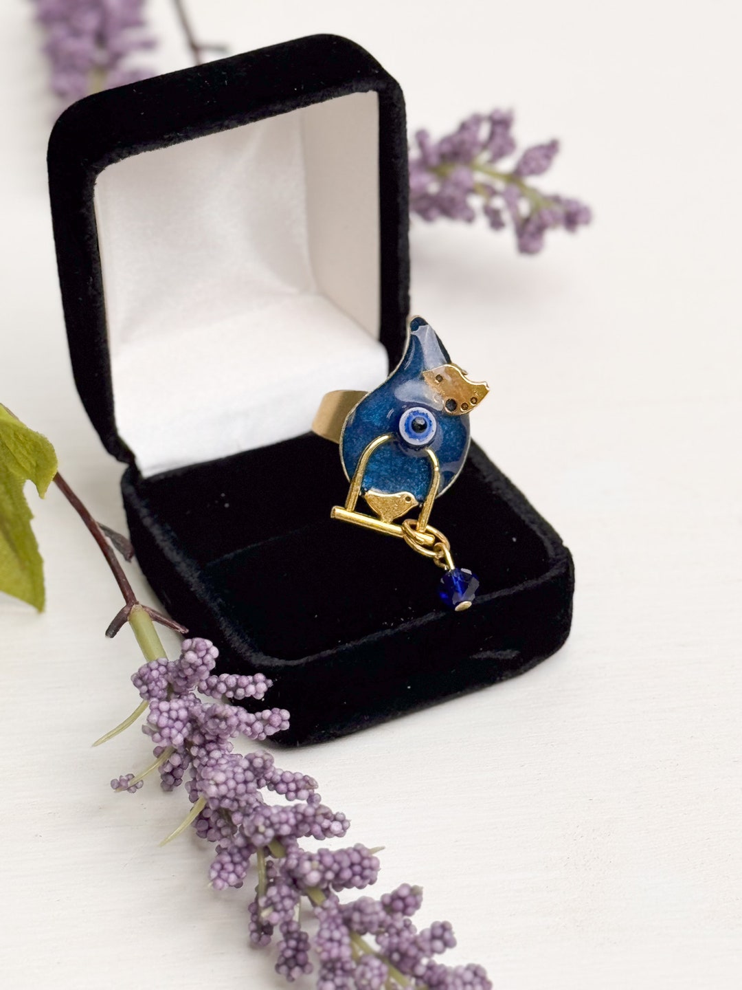 Paisley Shape Blue With Evil Eye & Golden Bird and Leaf Motif ...