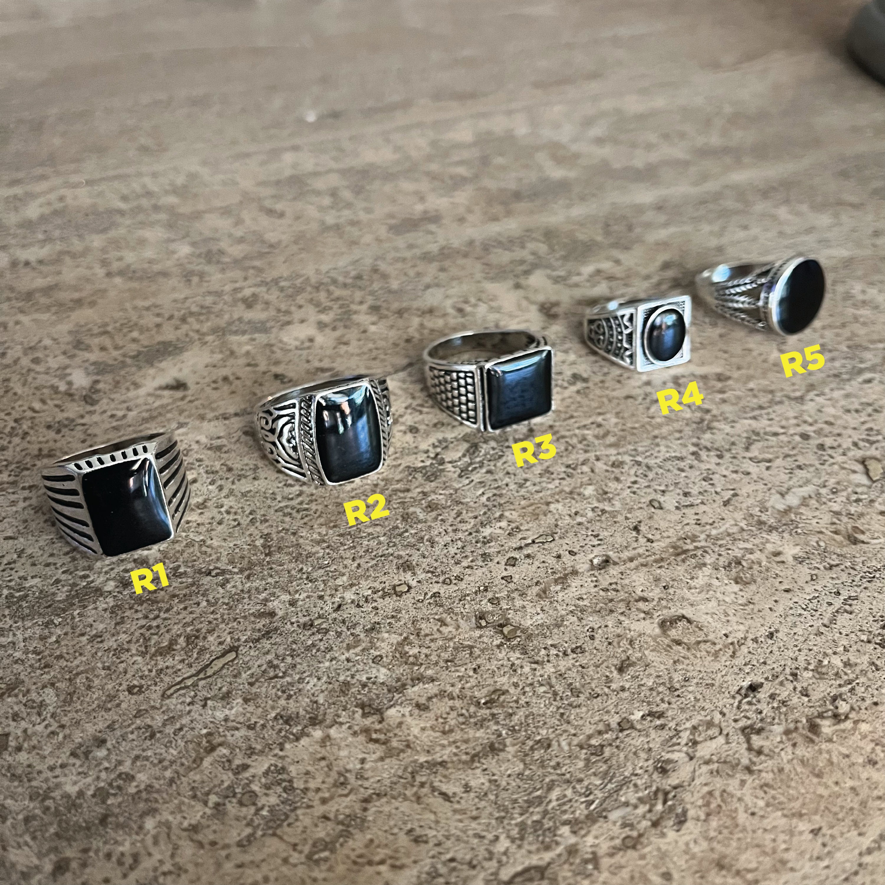 Vintage Matt Black Glass Stone Stainless Steel Rings multiplr Sizes - Etsy