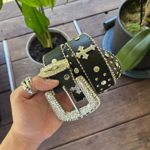 Y2k/2000s Rhinestones Detailing, With Silver Metal Crosses Grunge Vegan ...