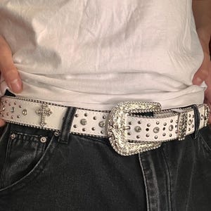 Y2k/2000s White Rhinestones Detailing, With Silver Metal Crosses Grunge ...