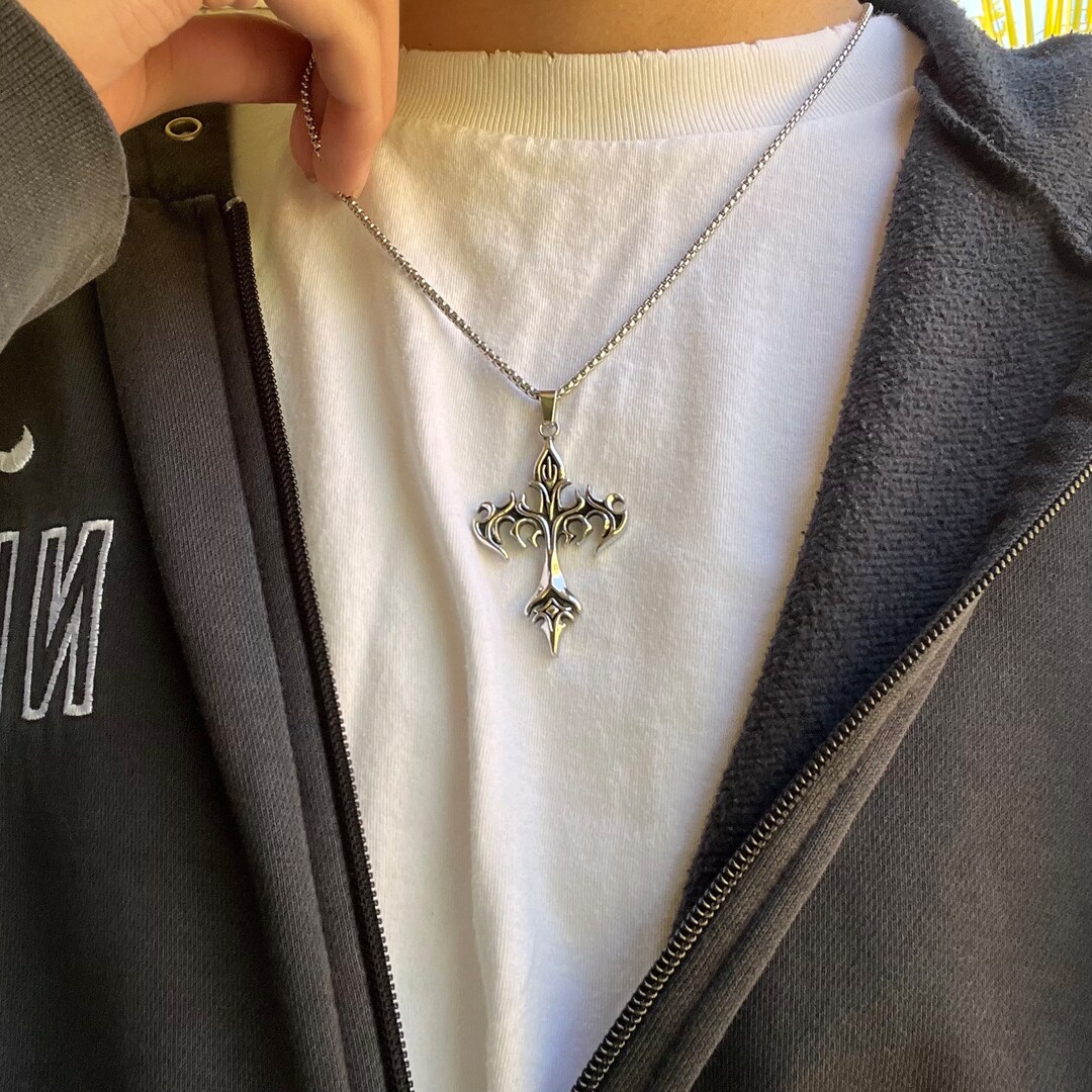 Y2k Grunge “heavy Cross” Pendant Silver Necklace - Etsy