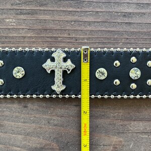 Y2k/2000s Rhinestones Detailing, With Silver Metal Crosses Grunge Vegan Leather Belt - Etsy