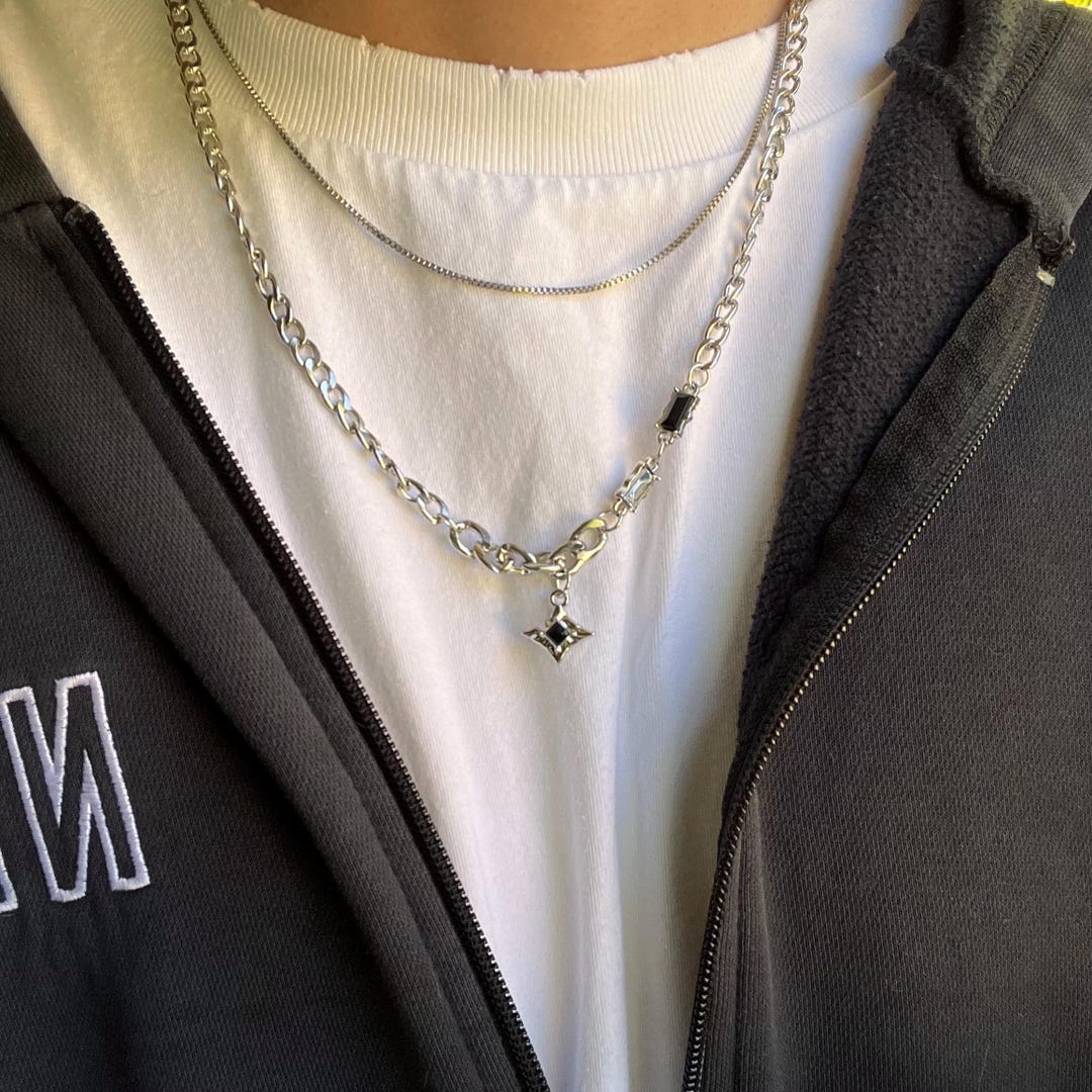 Y2k/2000s Style “double Chain” Silver Necklace - Etsy