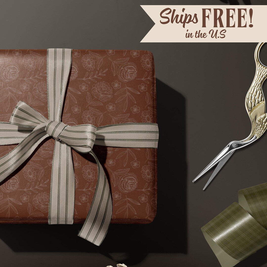 Burgundy Modern Floral Wrapping Paper Minimal Christmas Wrapping Gift ...