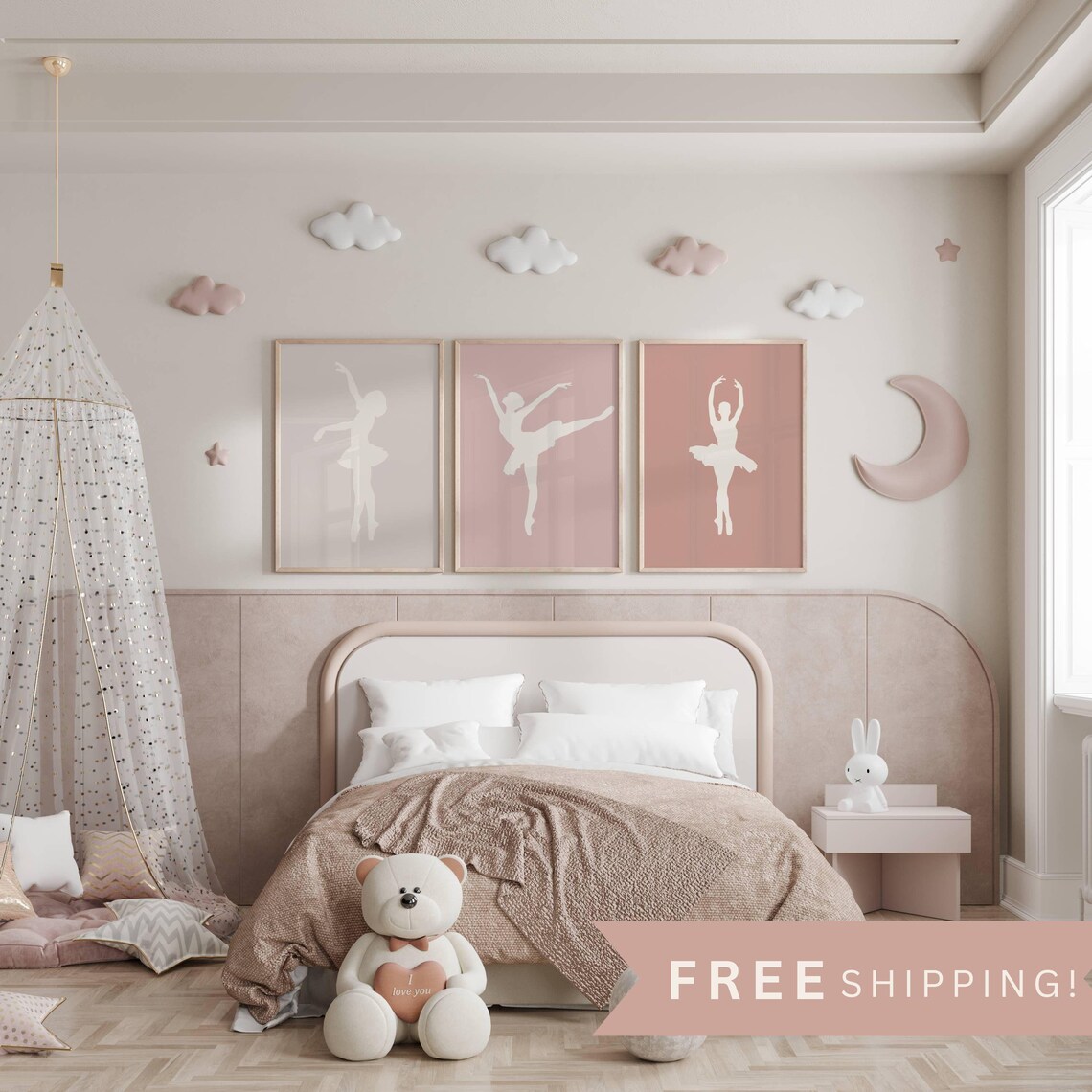 Set of Three Girl Room Wall Art Ballet Dancer Elegant Ballerina Decor ...