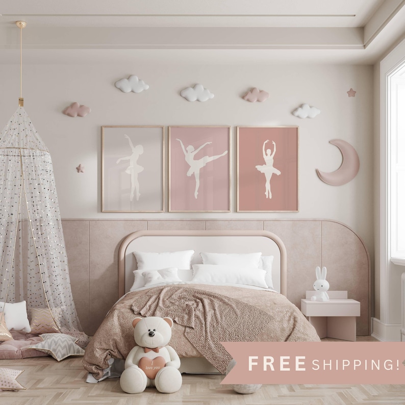 Set of Three Girl Room Wall Art Ballet Dancer Elegant Ballerina Decor ...