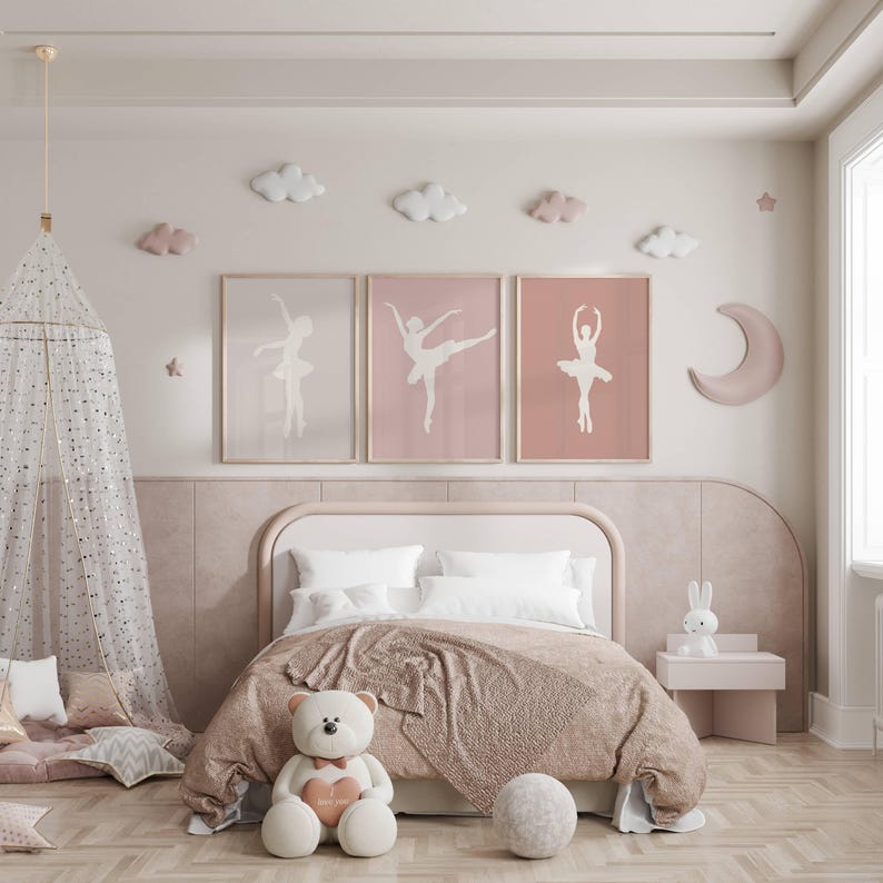 Set of Three Girl Room Wall Art Ballet Dancer Elegant Ballerina Decor ...