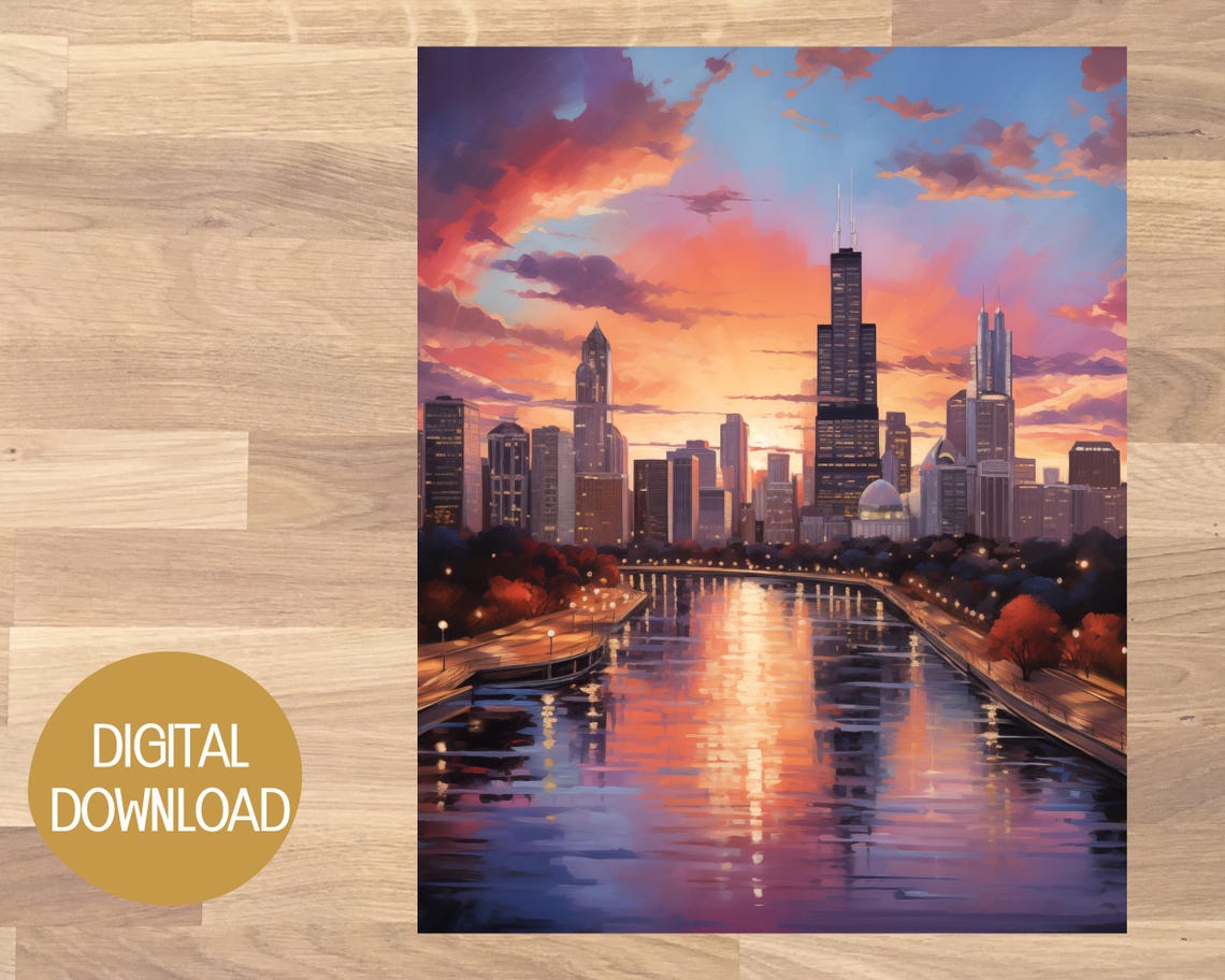 Chicago Skyline Printable Oil Painting – Stunning Wall Art, 5 Available ...