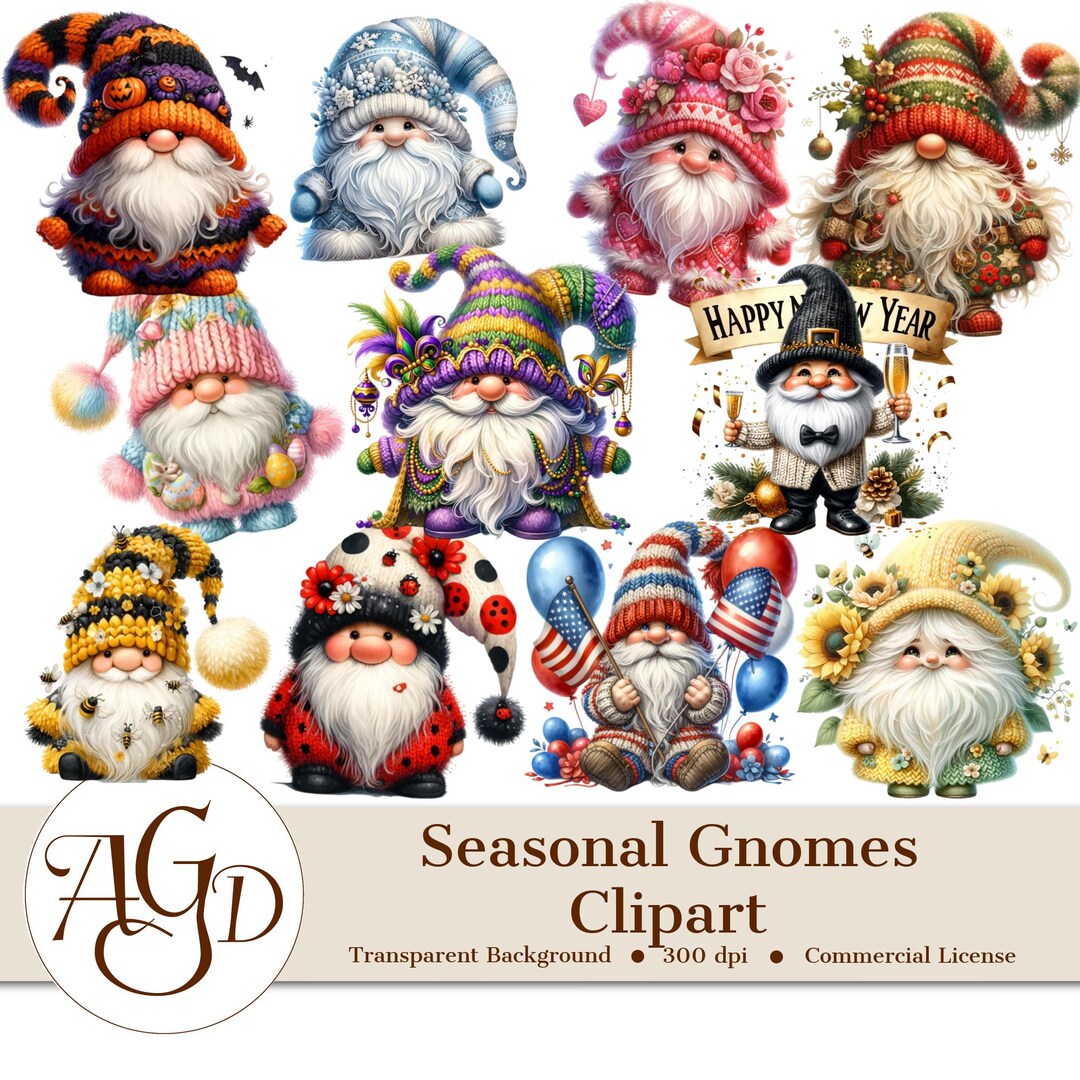 A Gnome for All Seasons Clipart, Clipart for Commercial Use, Gnome ...