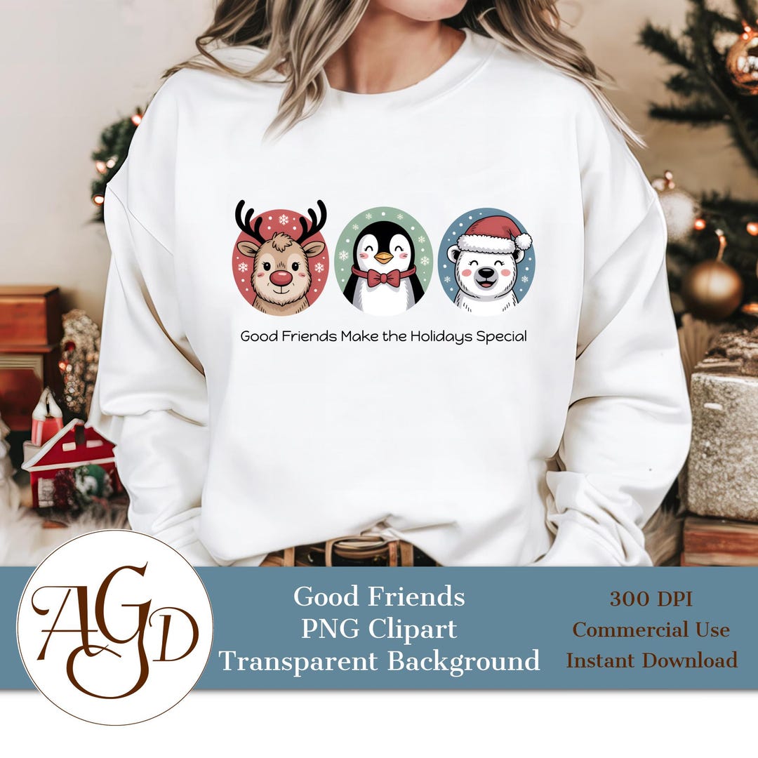 Christmas Animal Clipart: Reindeer, Penguin, Polar Bear PNG (digital ...